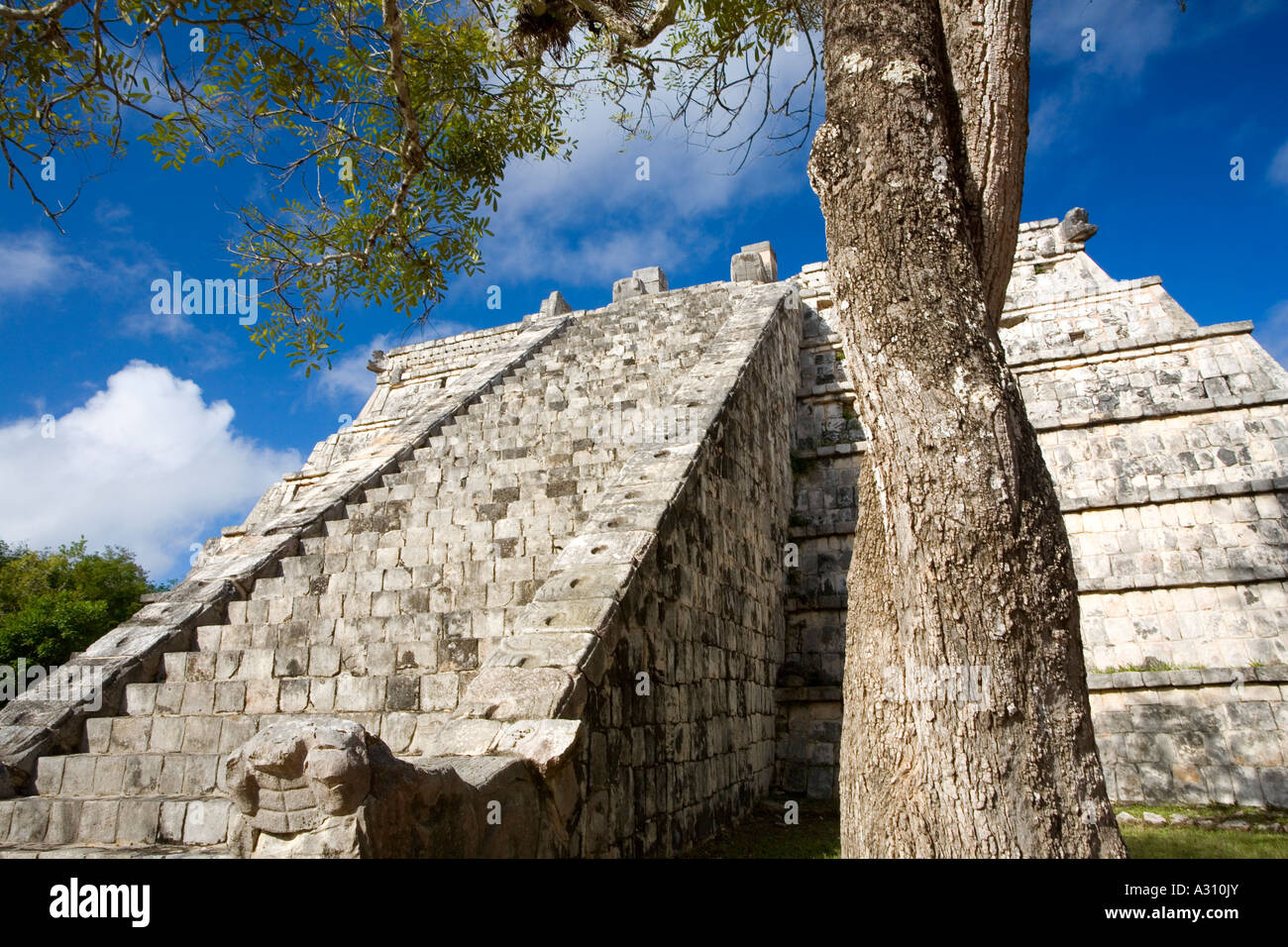 El Castillo the large Pyramid at the ruined Mayan city of Chichen Itza ...
