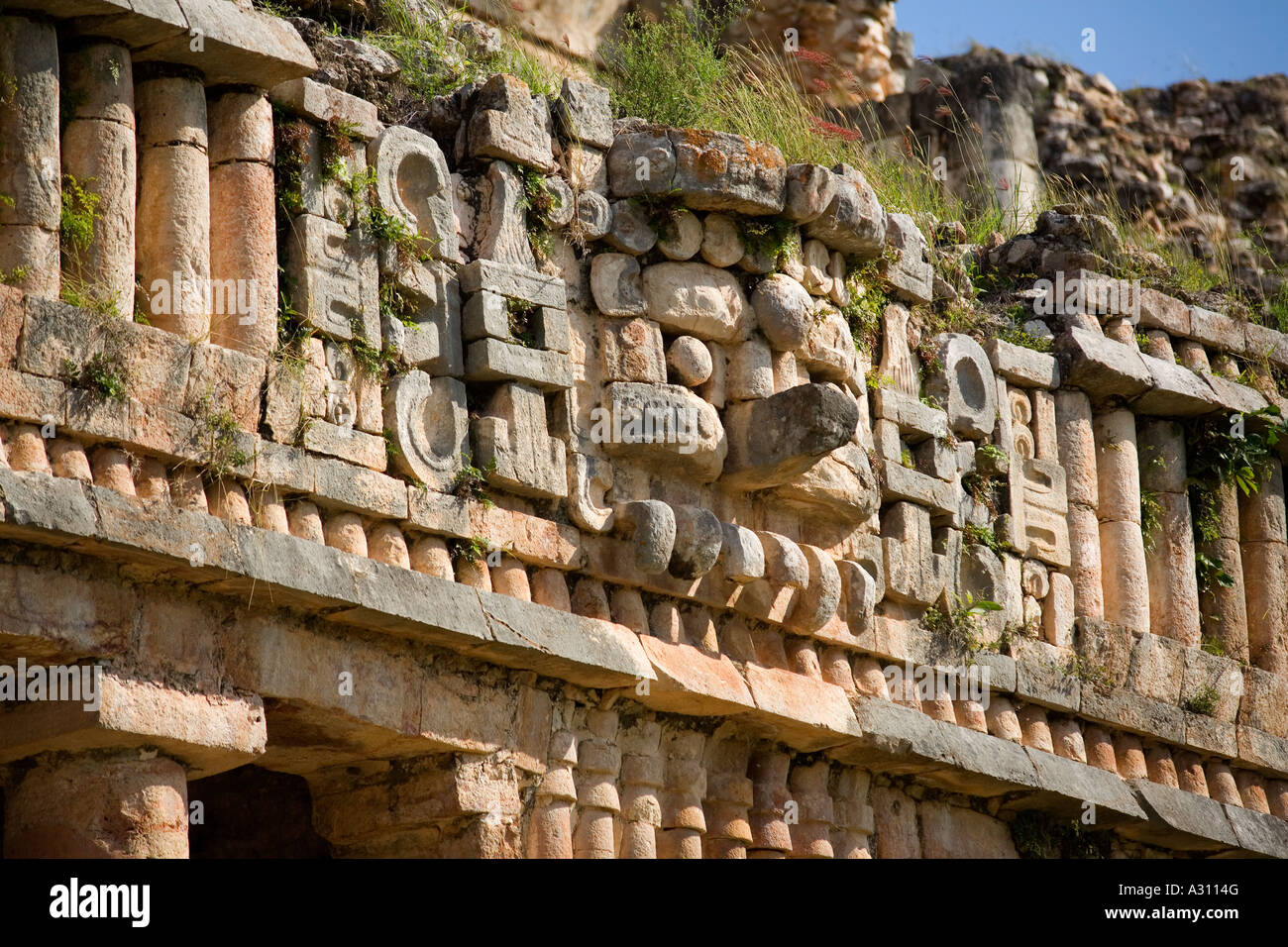 Sculpture of Chac Mool on the Palace at the ruined Mayan city of Sayil ...