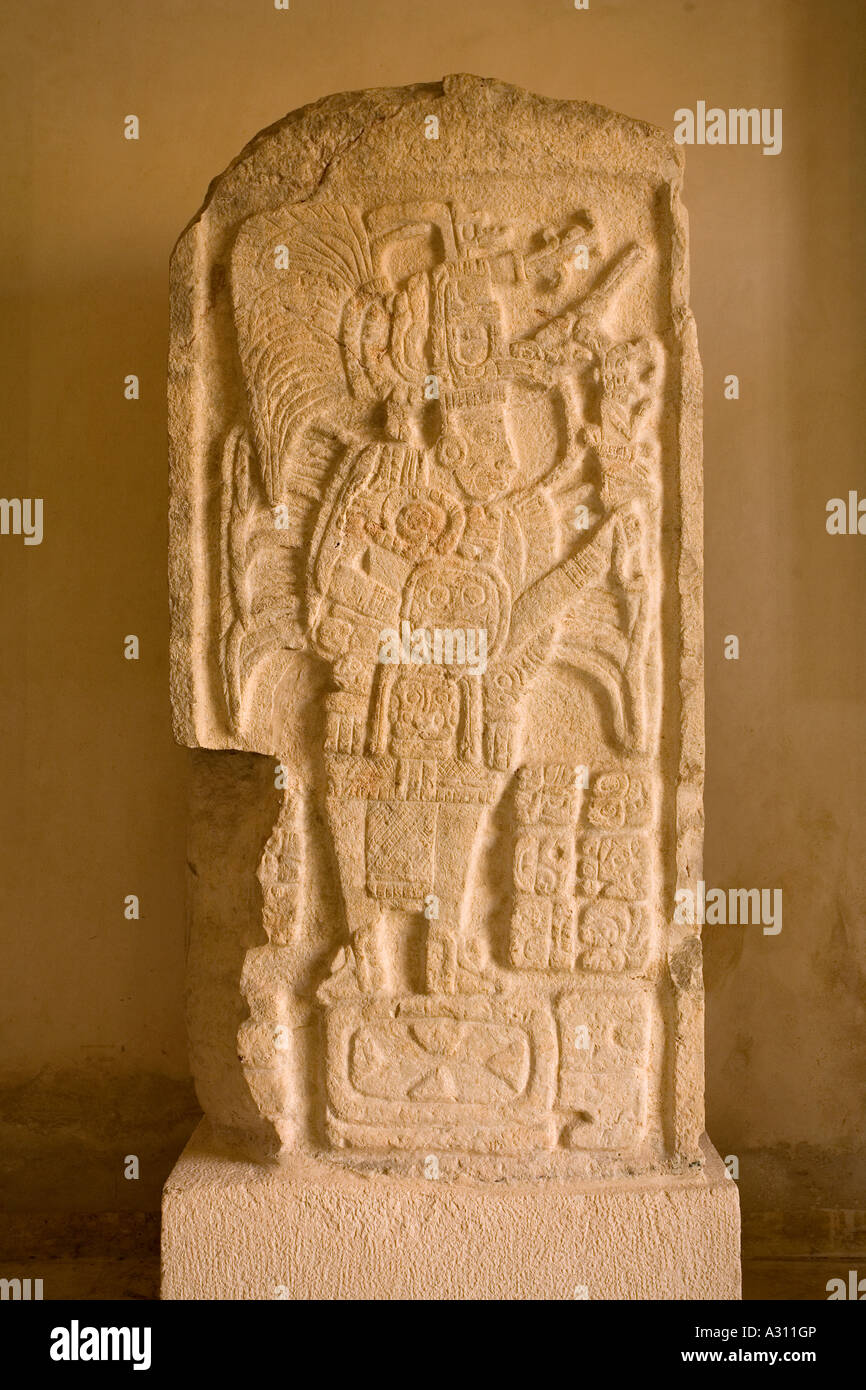 Mayan stela on display in San Miguel Fort in Campeche Mexico Stock ...