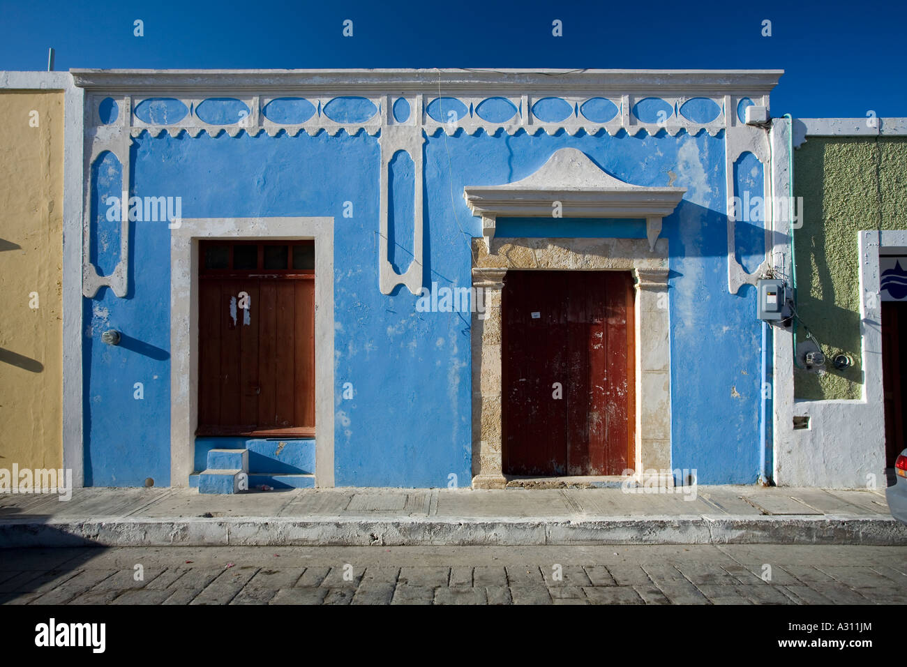 Coloured Spanish Colonial buildings in Campeche Mexico Stock Photo - Alamy