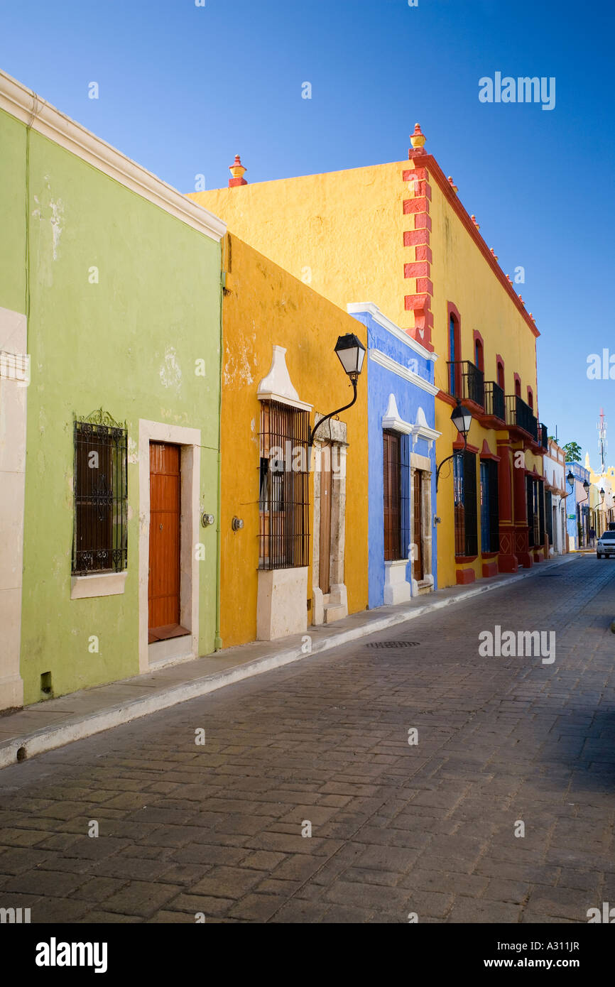 Coloured Spanish Colonial buildings in Campeche Mexico Stock Photo - Alamy
