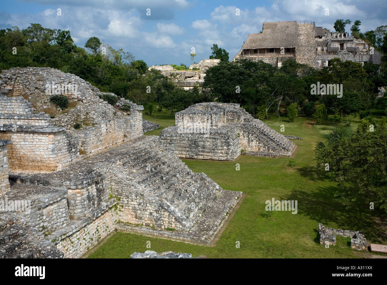 Twin temples and Acropolis Pyramid in the distance at the ruined city ...