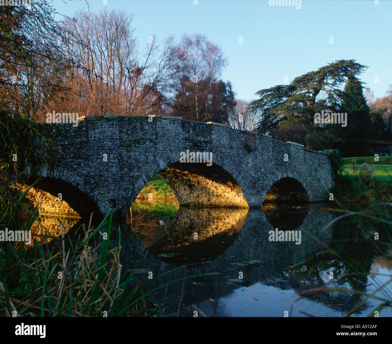Bridge over River Wey at Ruins of Waverley Abbey Surrey England Stock ...