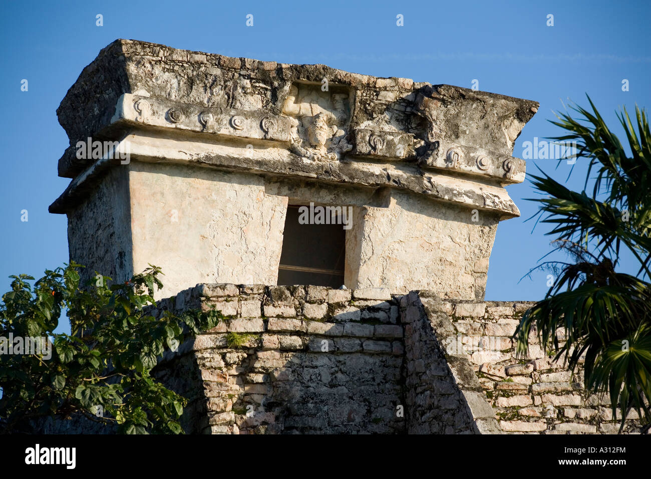 The Temple of the descending God at the ruined Mayan city in Tulum ...