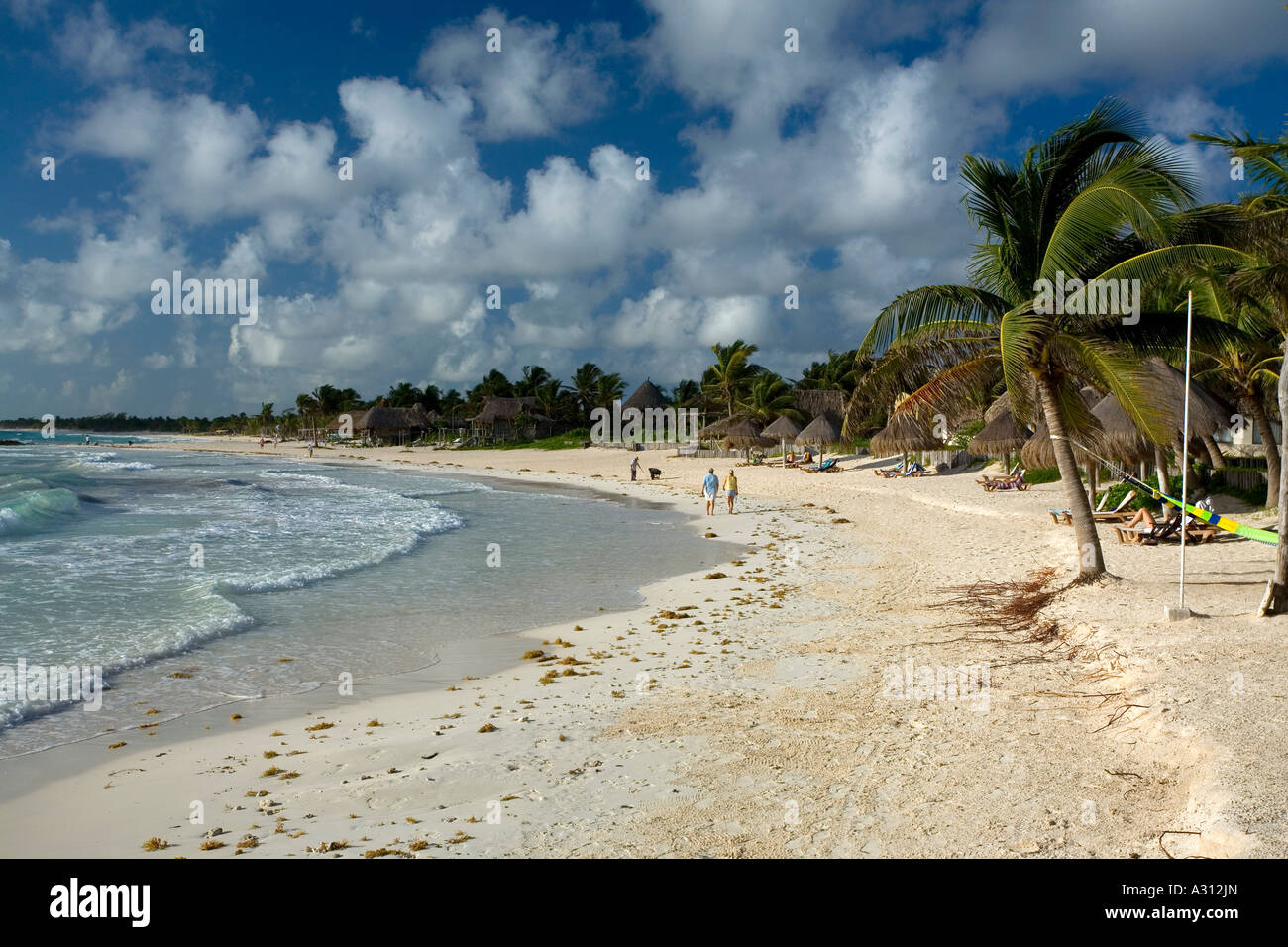 White sandy beach resort at Tulum in Mexico Stock Photo - Alamy