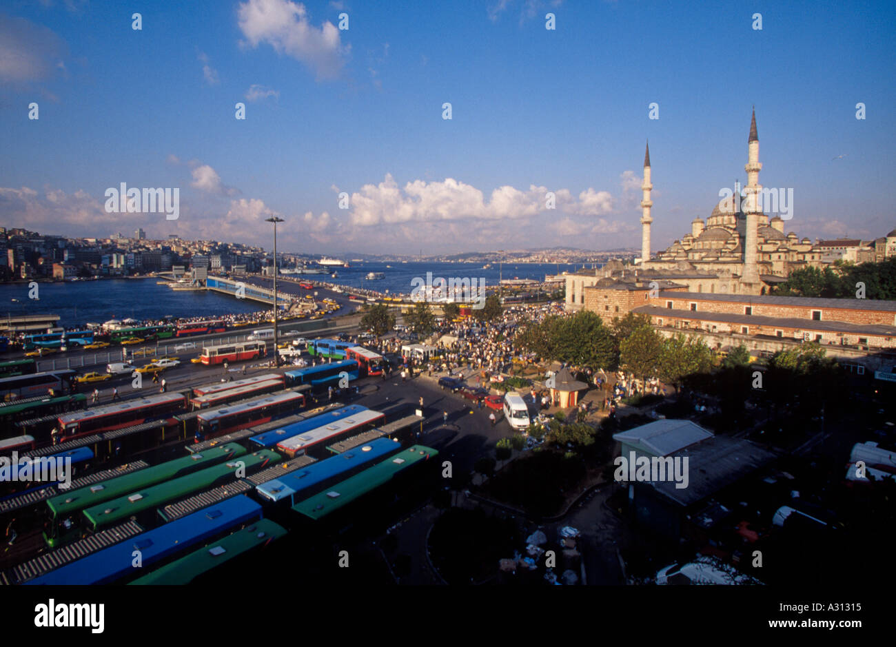 Eminonu Square with the Galata Bridge and Yeni New Mosque built in 1663 ...