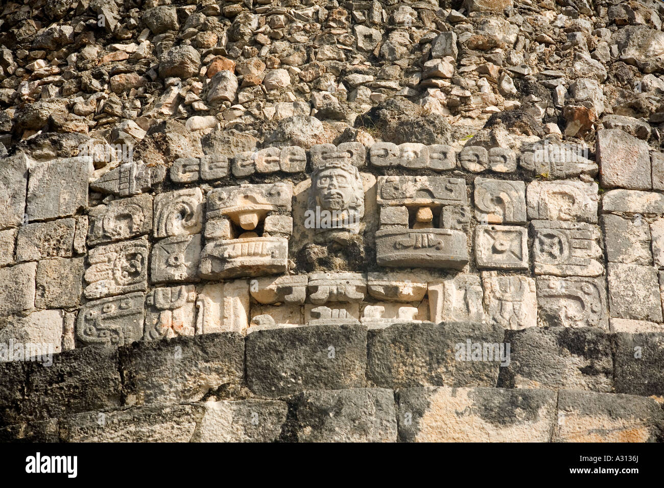 Carving of Chac Mool the rain god on the Observatory at the ruined ...