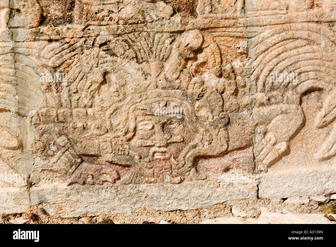 Stone carvings at the ruined Mayan city of Chichen Itza in Mexico Stock ...