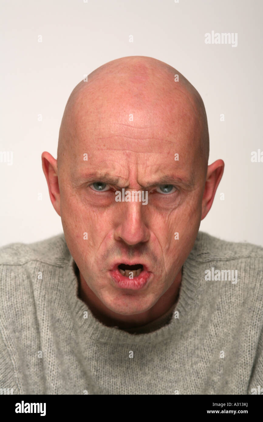 cropped, shavenStudio shoot of angry bald man Stock Photo - Alamy
