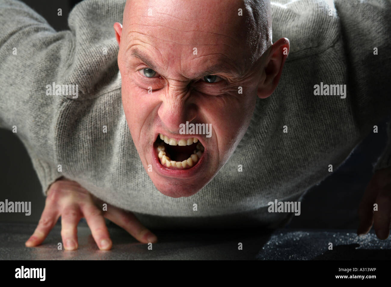 Studio shoot of angry bald man Stock Photo - Alamy