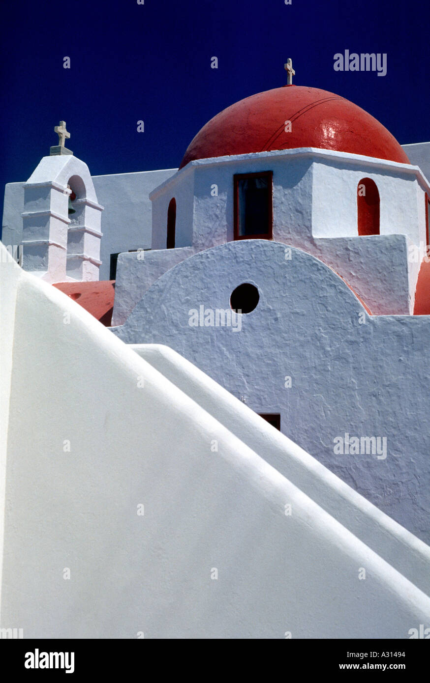 Mykonos Red Dome Church, Greece, Europe Stock Photo - Alamy