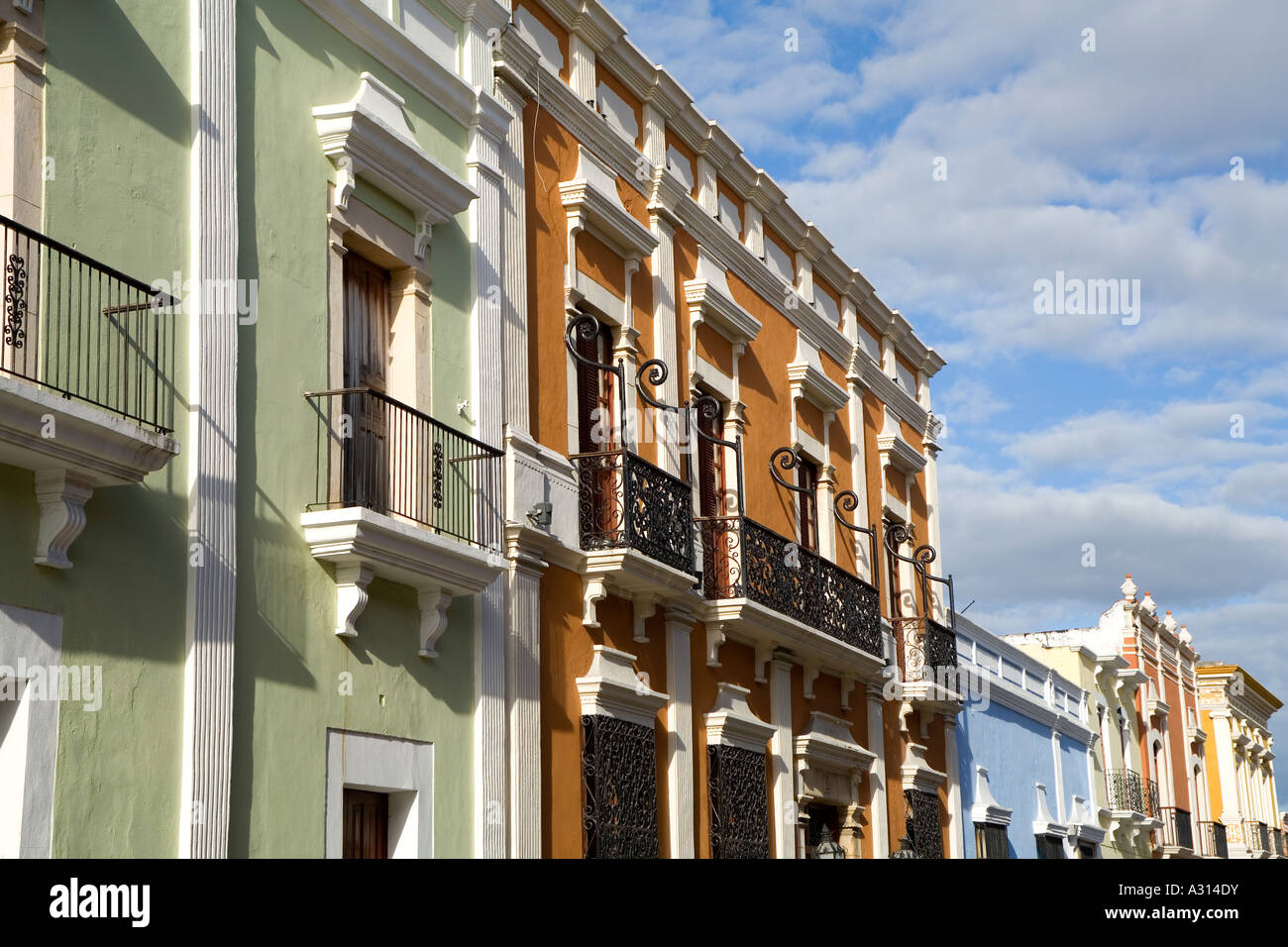 Coloured Spanish Colonial buildings in Campeche Mexico Stock Photo - Alamy