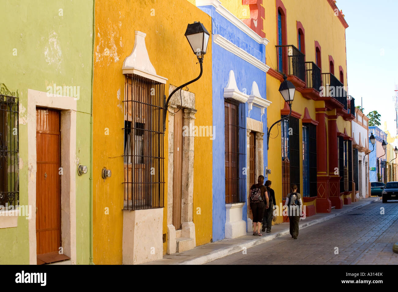 Coloured Spanish Colonial buildings in Campeche Mexico Stock Photo - Alamy