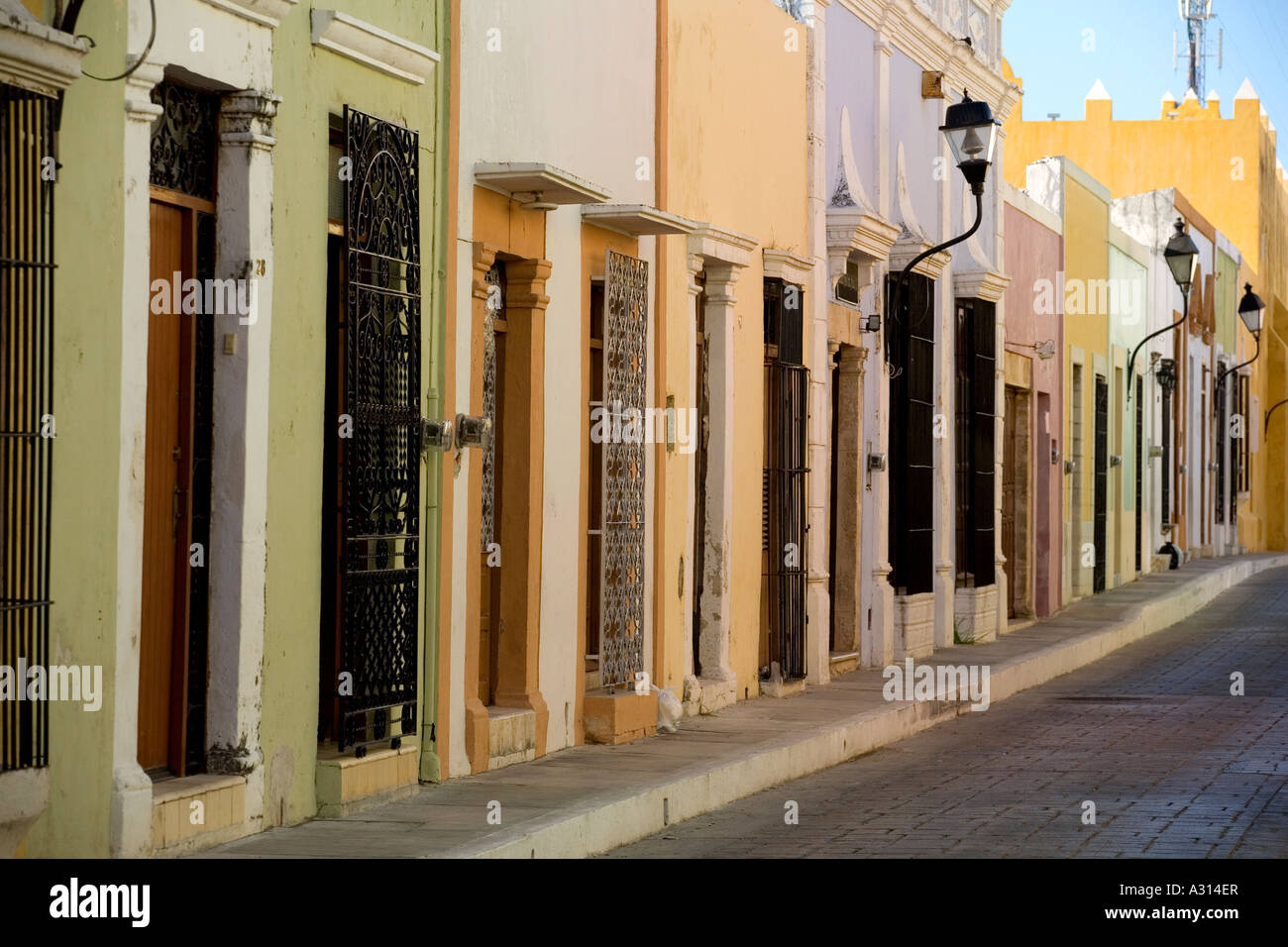 Coloured Spanish Colonial buildings in Campeche Mexico Stock Photo - Alamy
