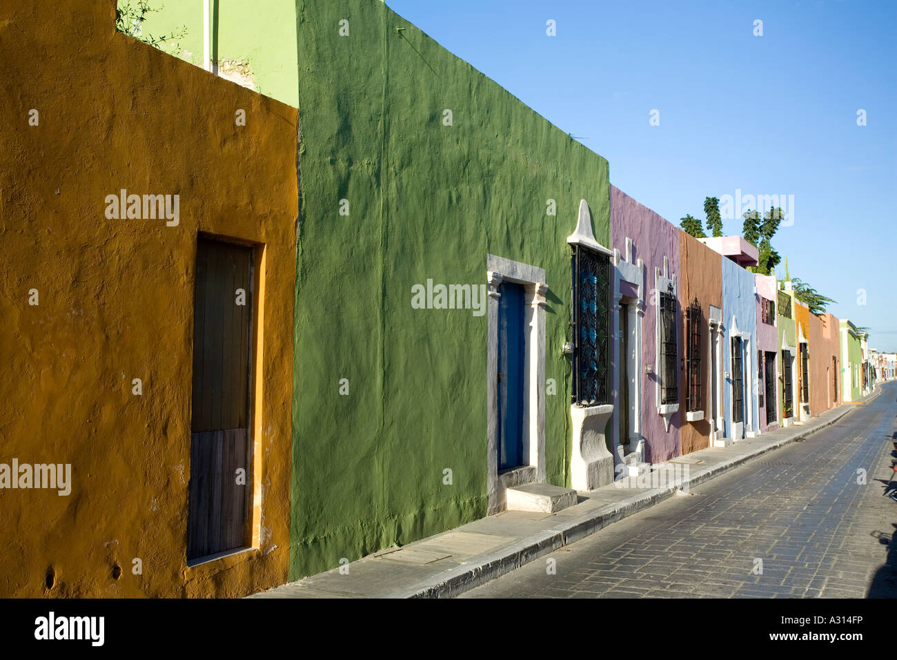 Coloured Spanish Colonial buildings in Campeche Mexico Stock Photo - Alamy