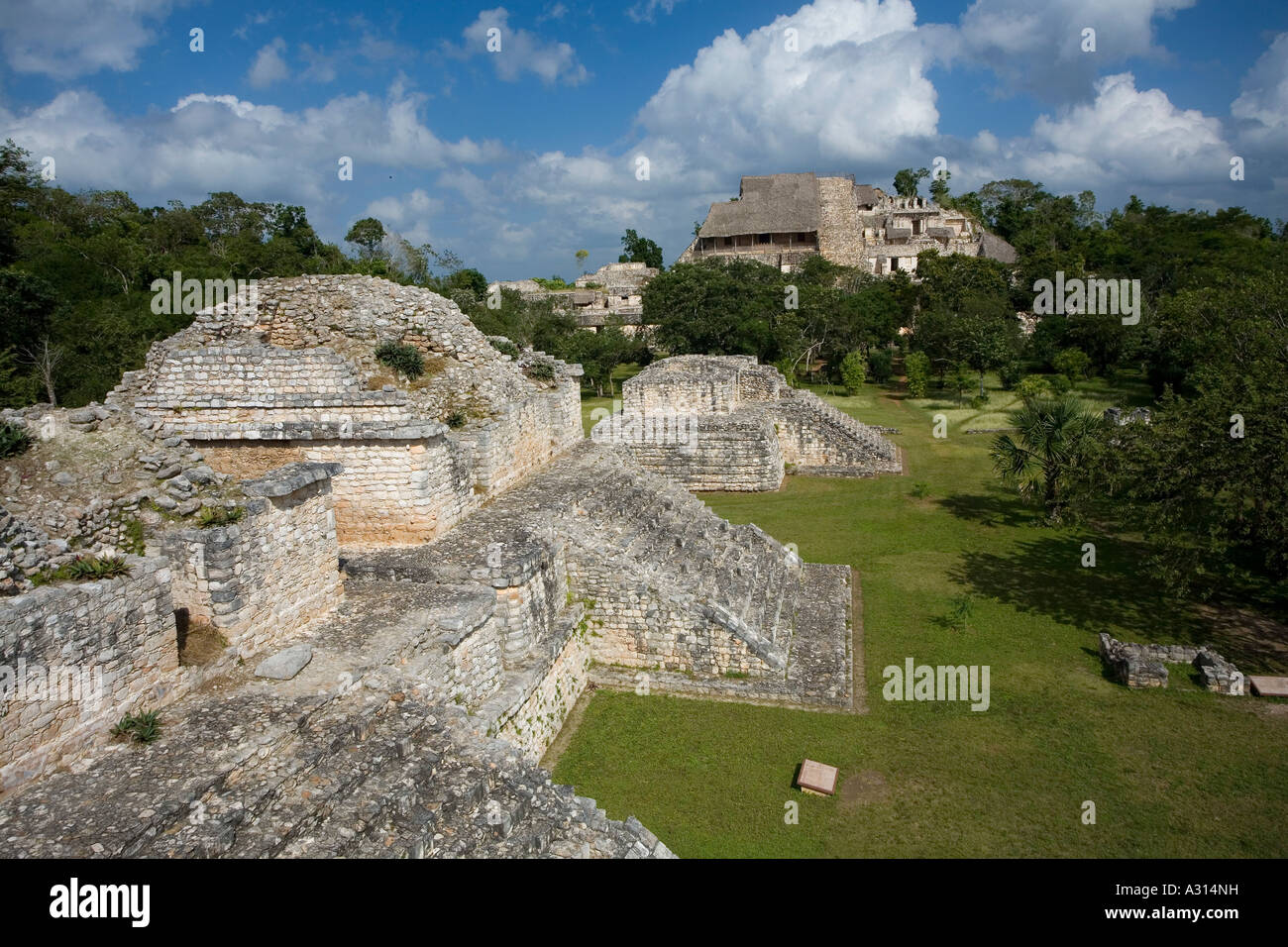 Twin temples and Acropolis Pyramid in the distance at the ruined city ...