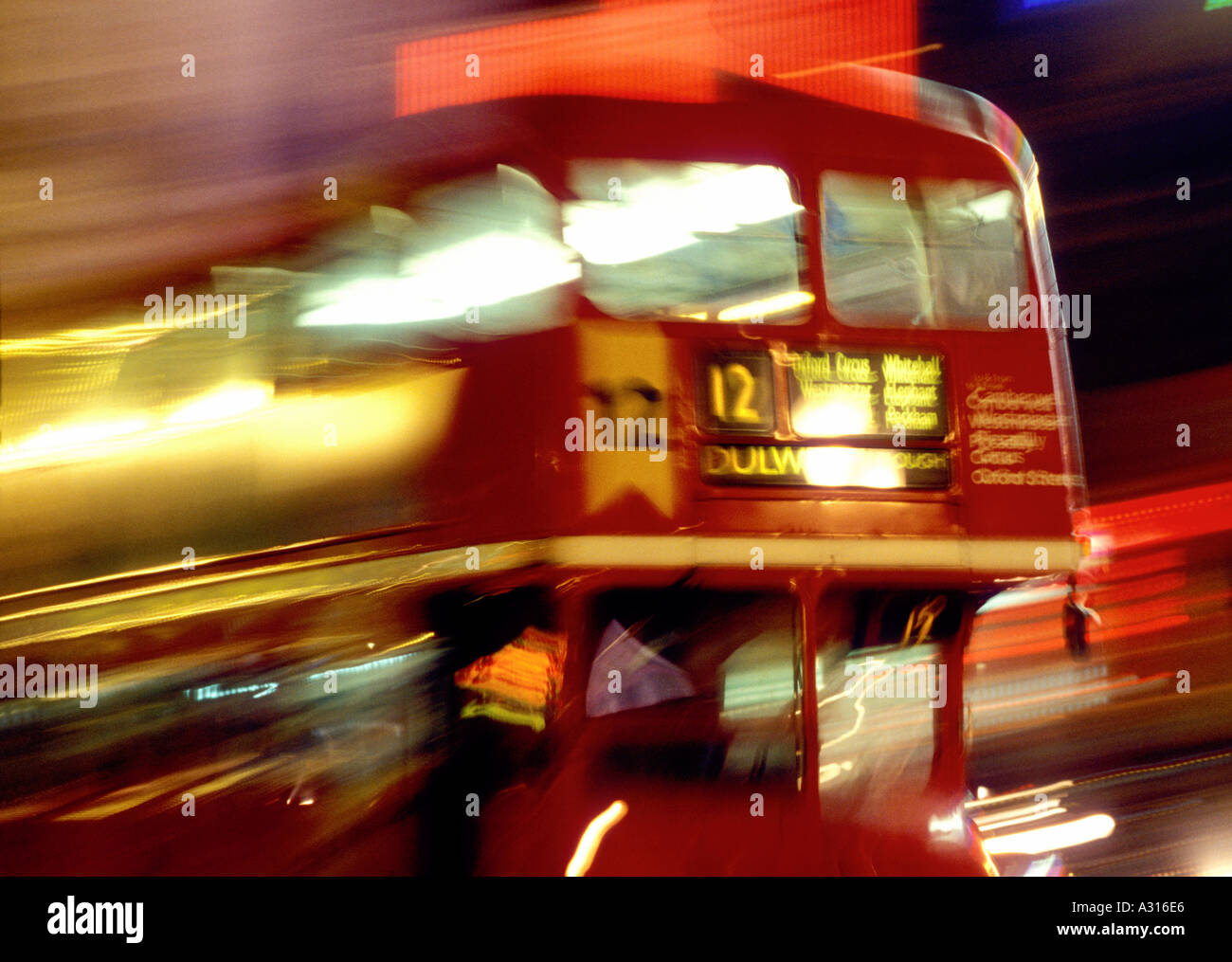 UK London Bus in Piccadilly Circus blur Stock Photo - Alamy