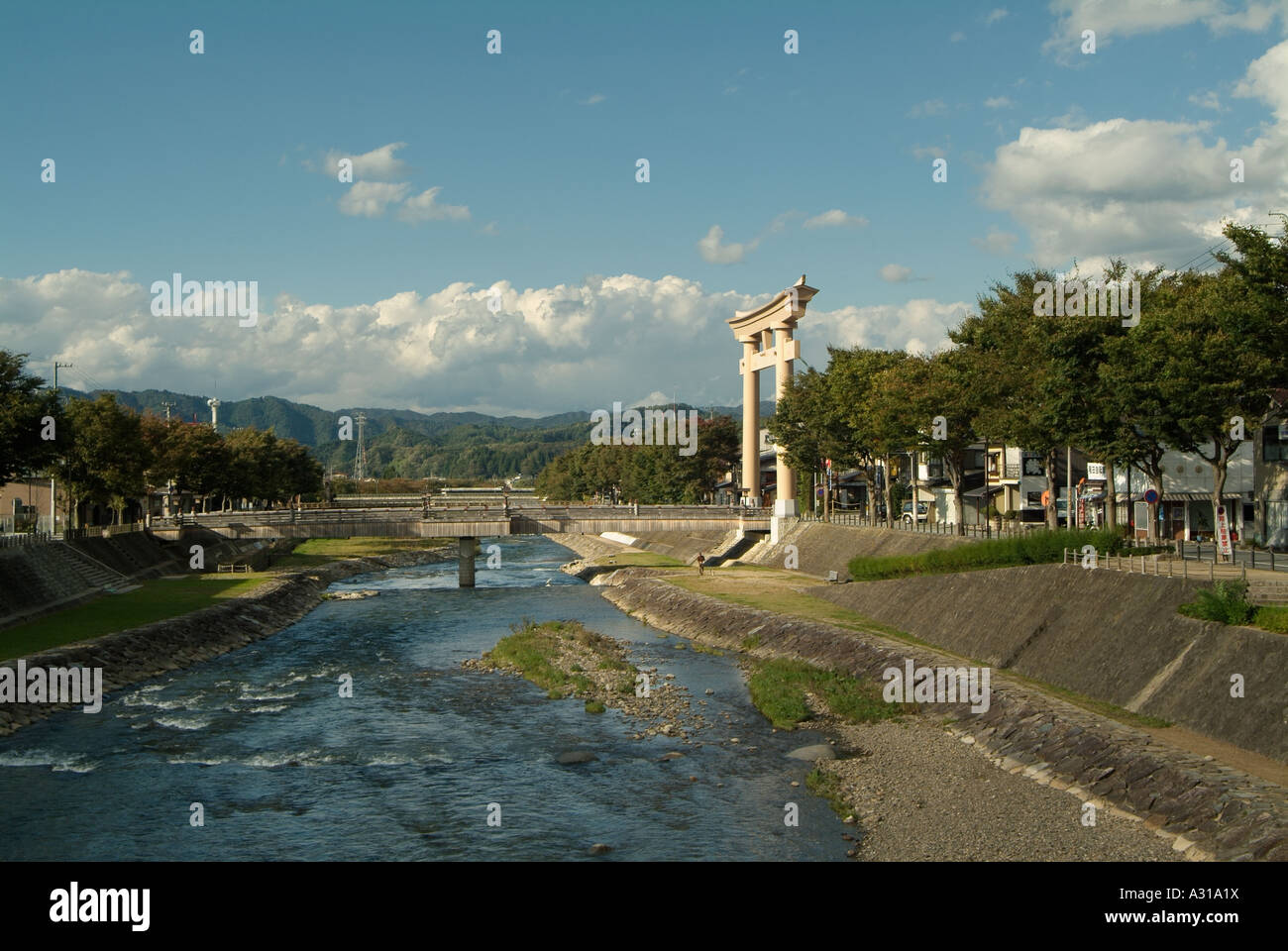 First gate of Sakurayama Hachiman gu Shinto Shrine Miyagawa river ...