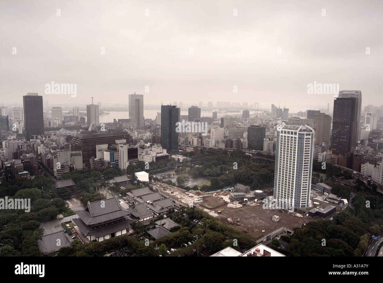East South view side from Tokyo Tower: Zojoji Temple bottom left, tokyo ...