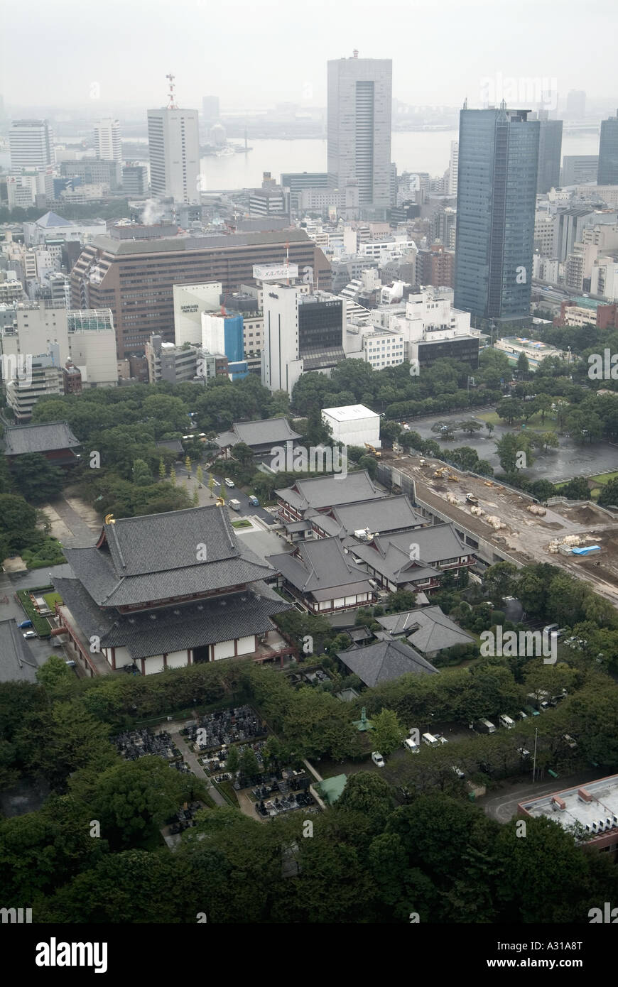 East South view side from Tokyo Tower: Zojoji Temple bottom left, tokyo ...