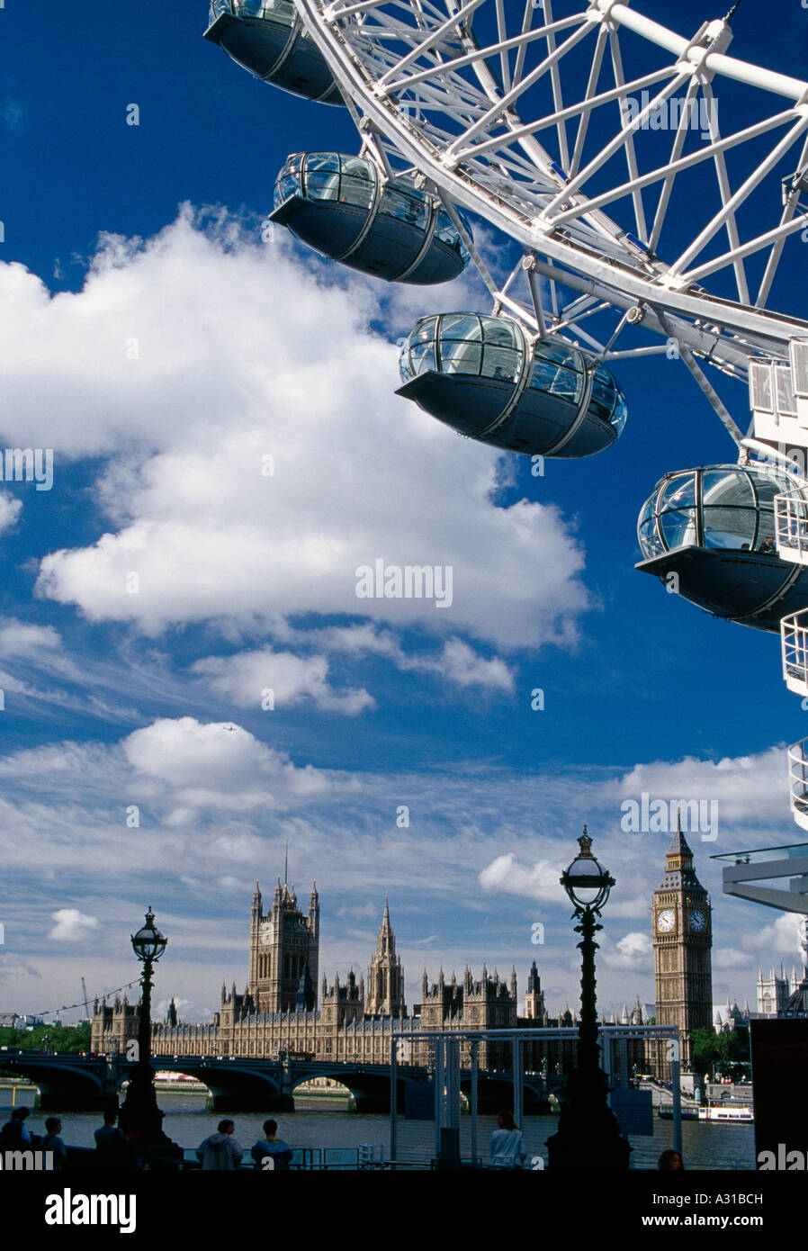 Big Ben behind the Millennium Wheel London England Stock Photo - Alamy