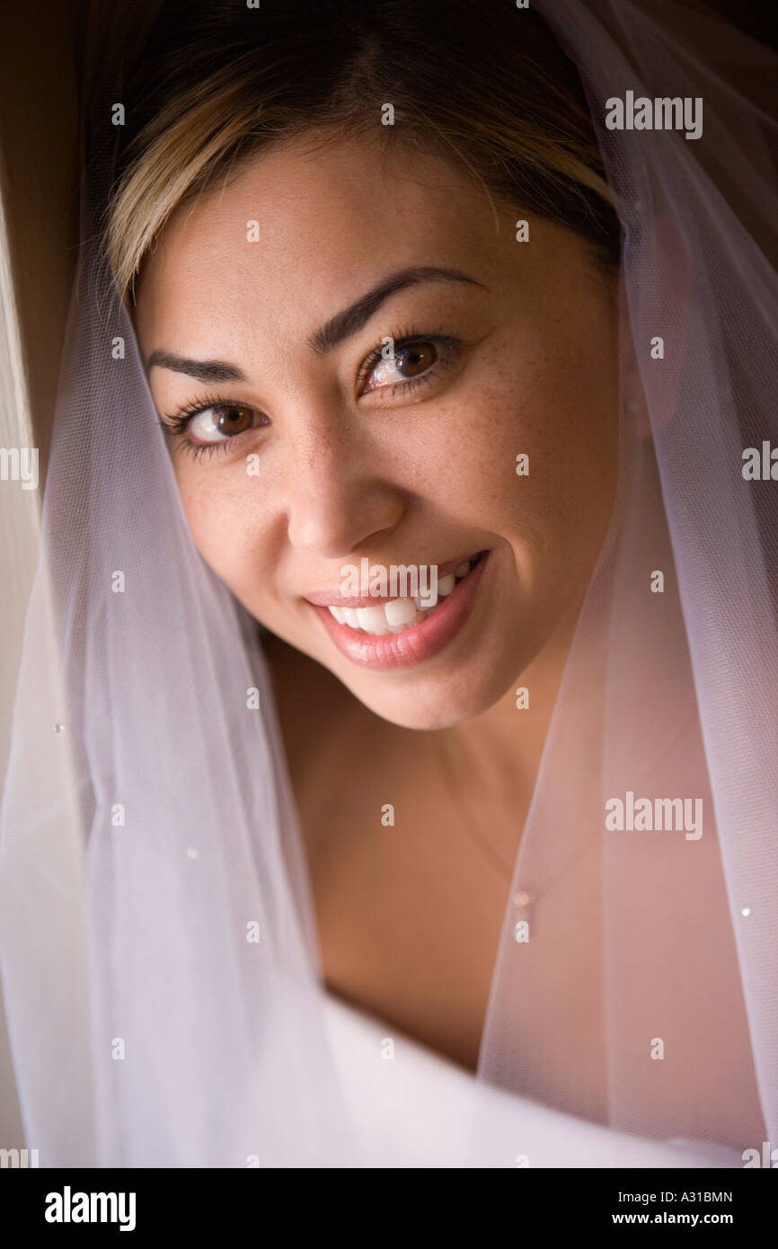 Portrait of bride wearing veil Stock Photo - Alamy