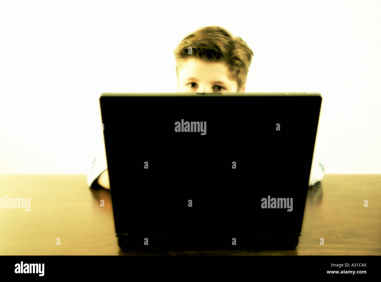 Boy working with laptop Stock Photo - Alamy