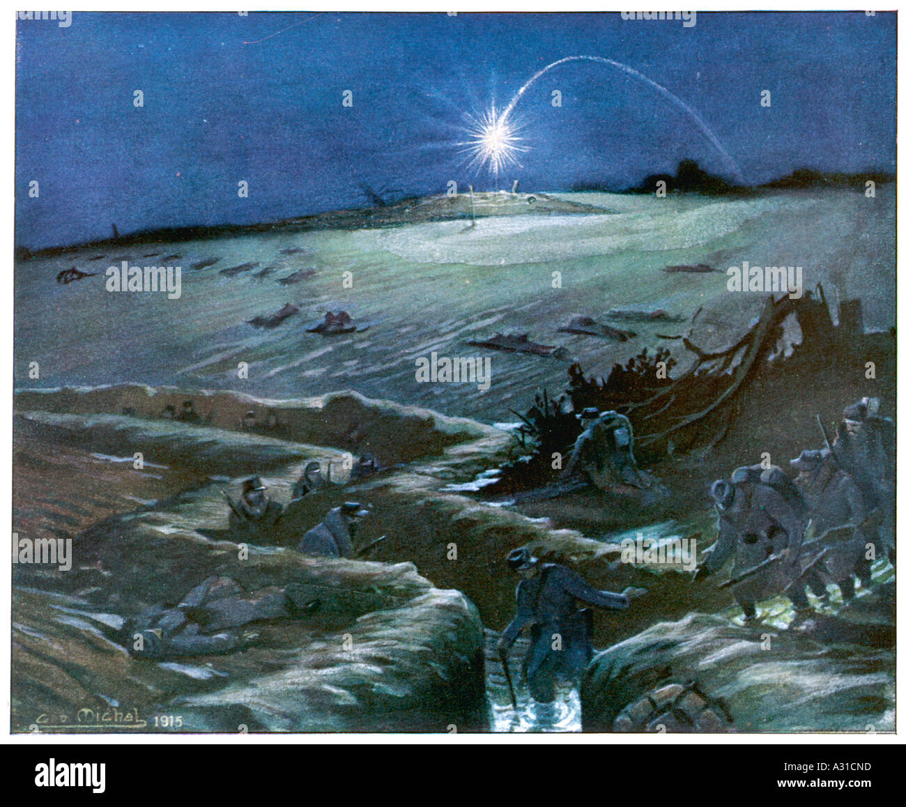 Flares Over Trenches Stock Photo - Alamy