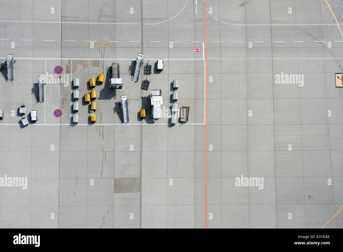 Aerial view of tarmac markings and equipment at airport Stock Photo - Alamy