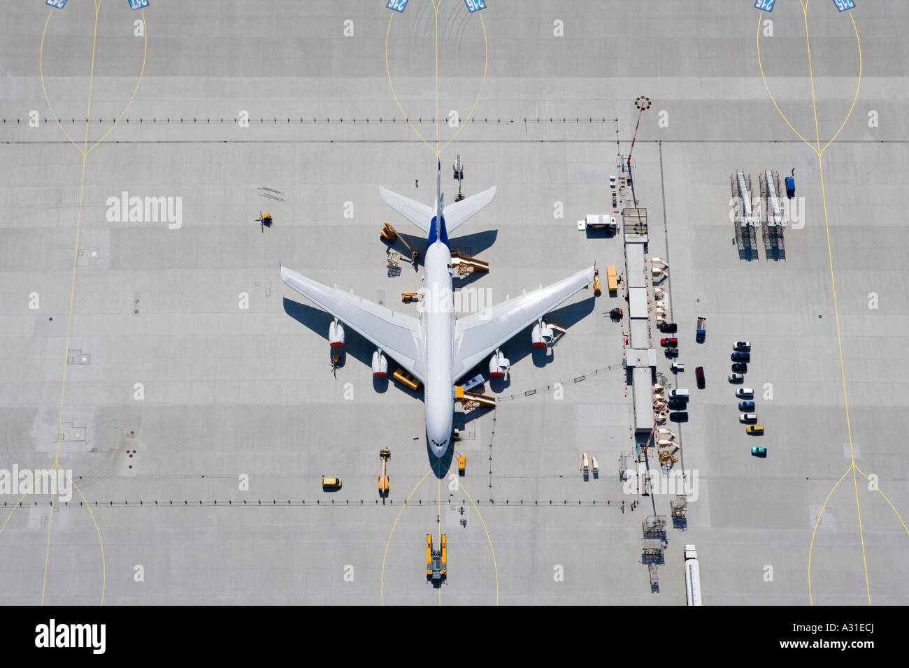 Aerial view of airplane on tarmac Stock Photo - Alamy