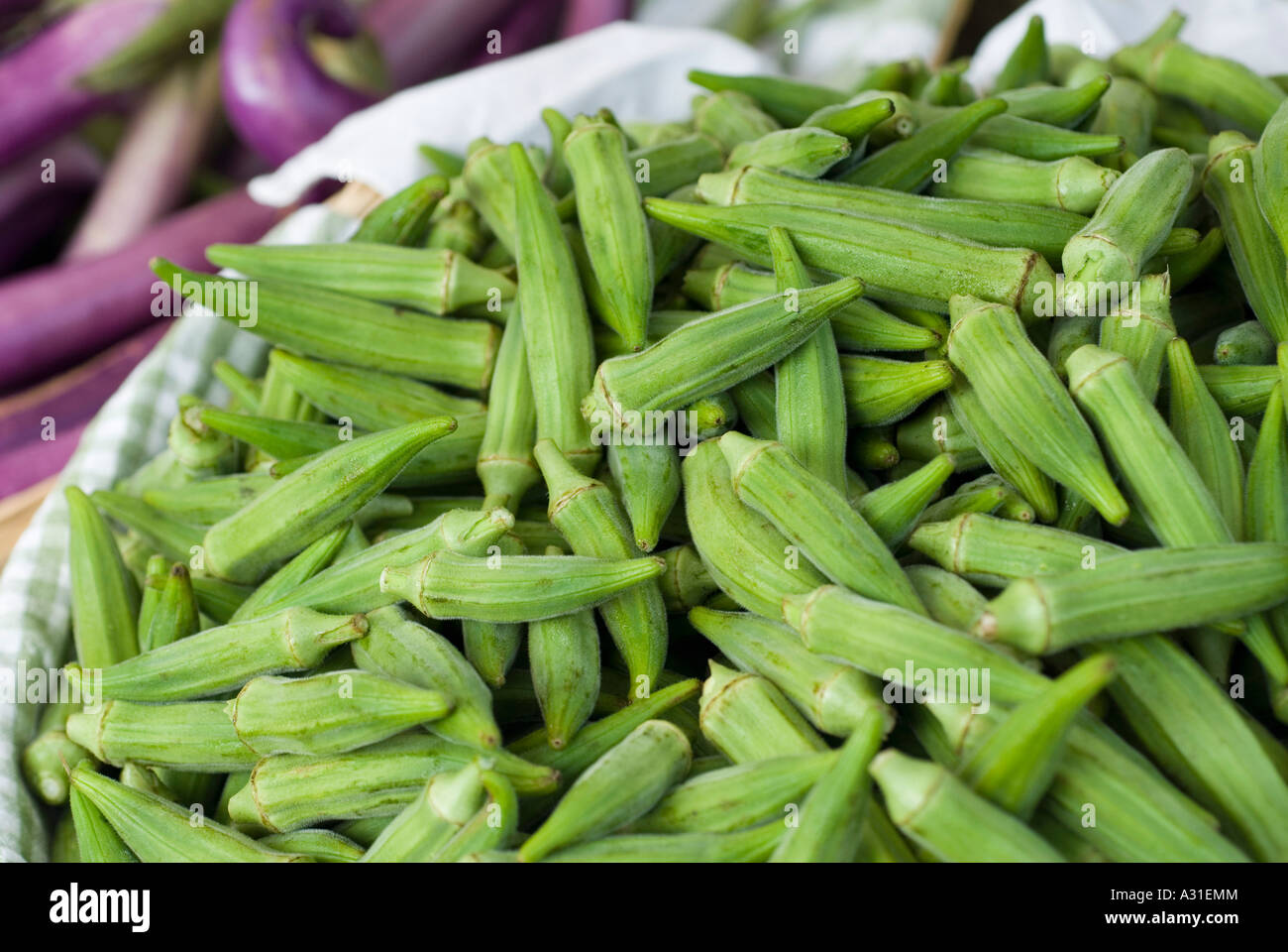 Basket of okra at market stall Stock Photo - Alamy