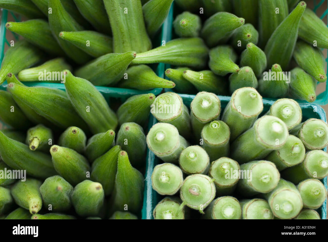 Cartons of okra Stock Photo - Alamy