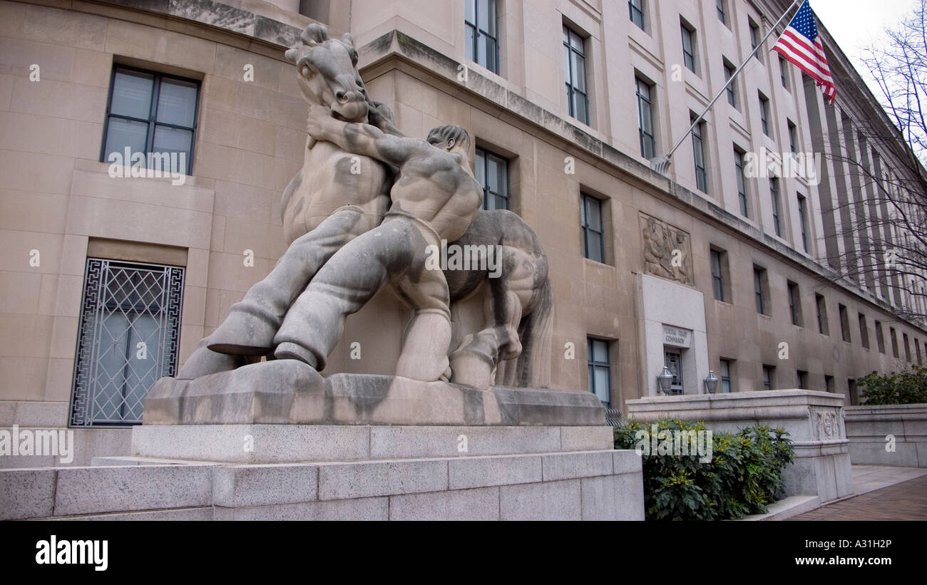 Stone statue symbolizing the harnessing of power at the Federal Trade ...
