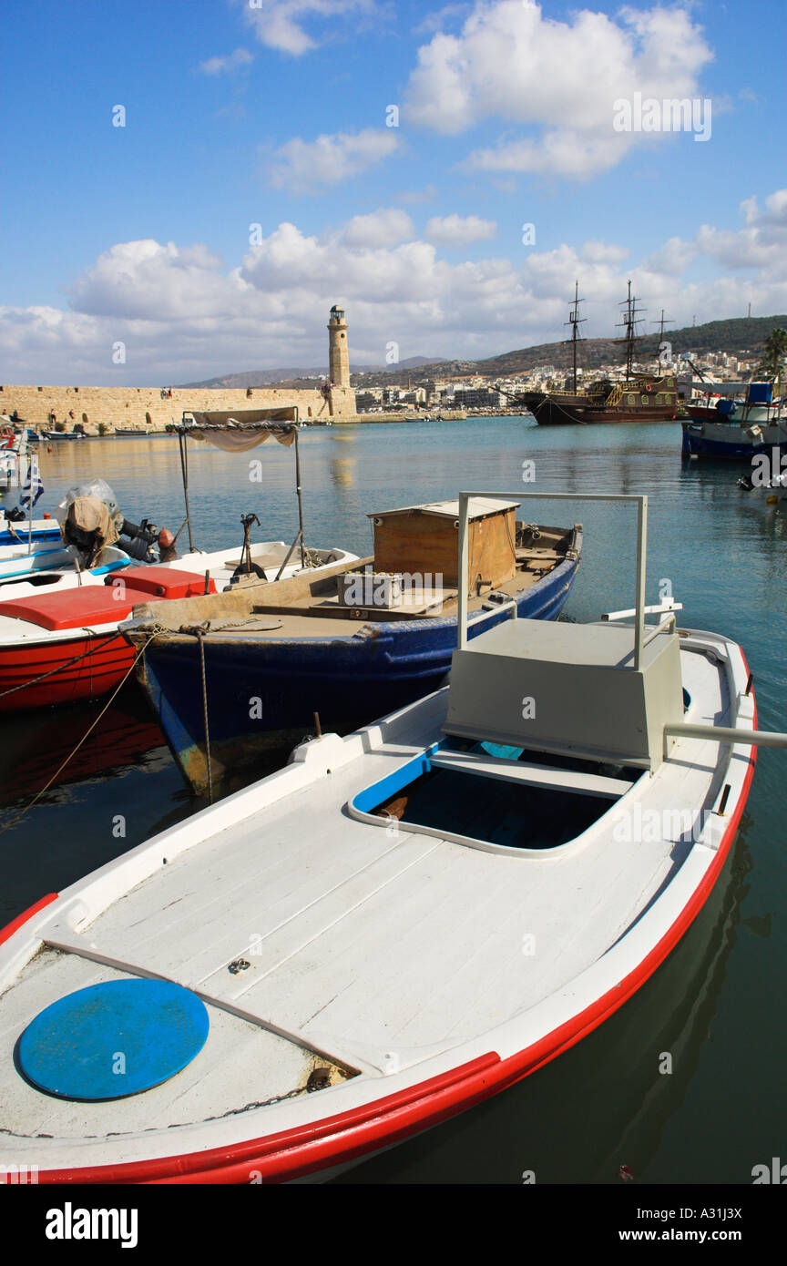 Fishing boats in Rethymnon Rethymno Harbour north coast island of Crete ...