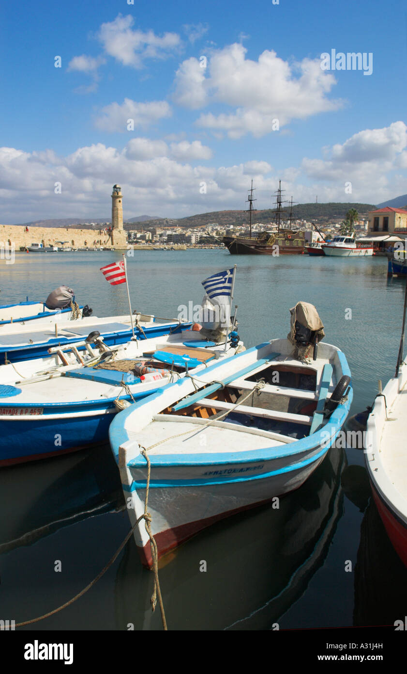 Fishing boats in Rethymnon Rethymno Harbour north coast island of Crete ...