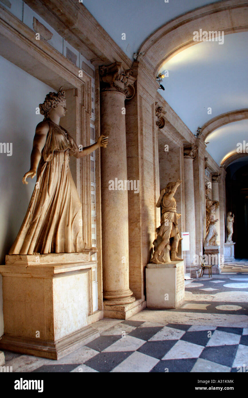 A passageway lined with Roman marble sculptures in the Palazzo dei ...