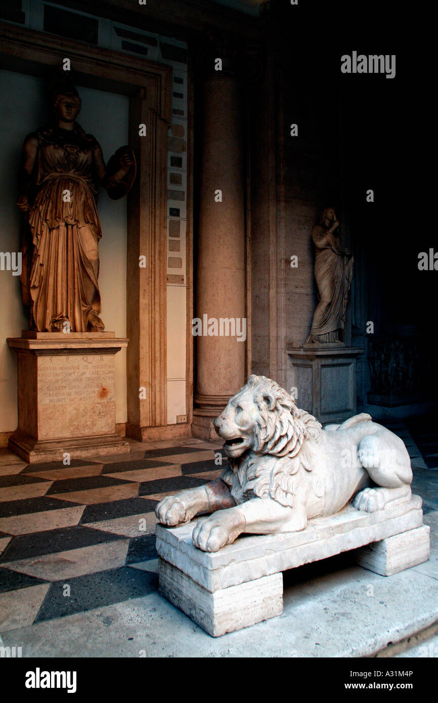Marble reclining figure of a Lion in the Museo Capitolini Rome Italy ...