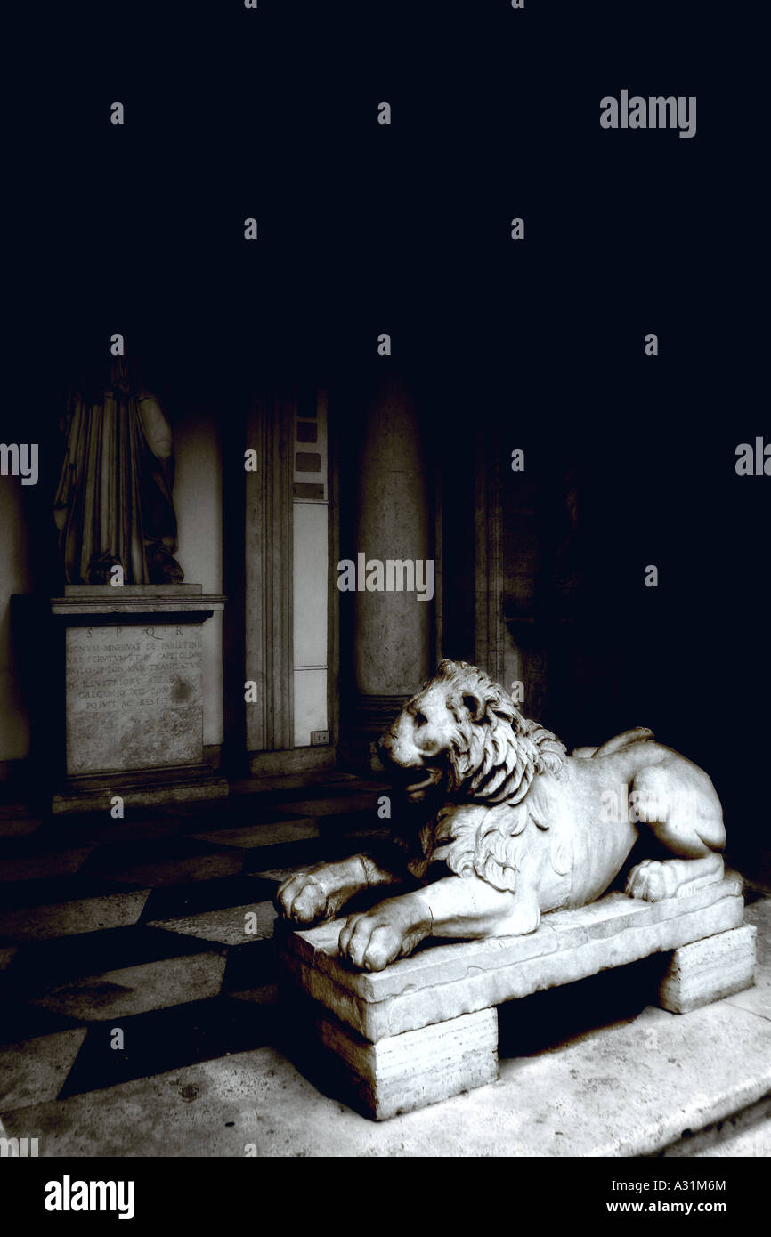 Marble reclining figure of a Lion in the Museo Capitolini Rome Italy ...