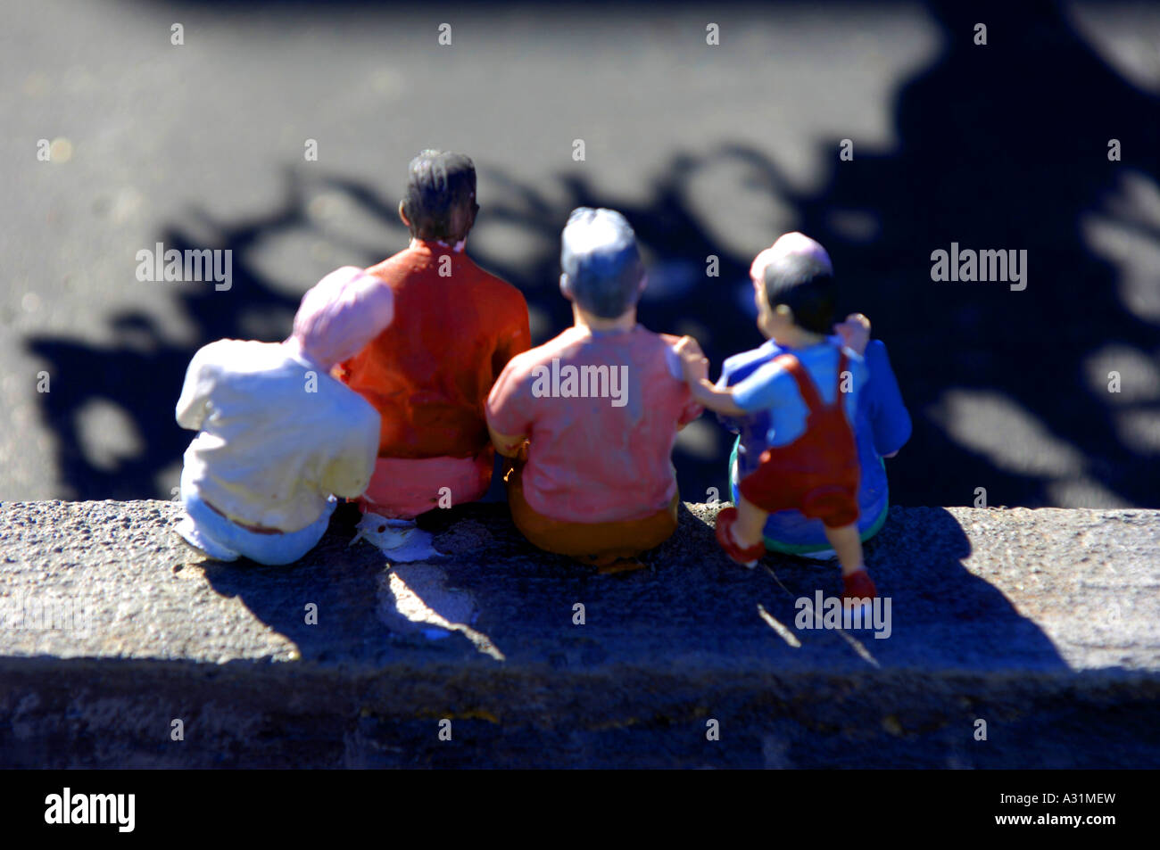 four people together lovers lean head on shoulder bench seat urban sit ...