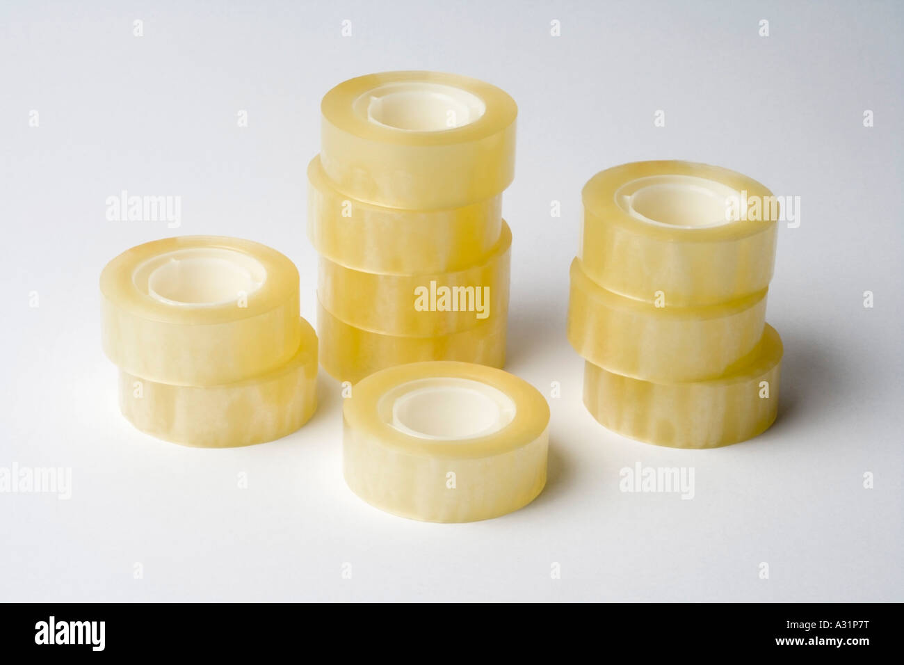 Sticky tape rolls in stacks Stock Photo - Alamy
