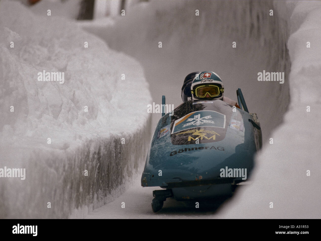 two man bob sleigh on track st moritz switzerland Stock Photo - Alamy