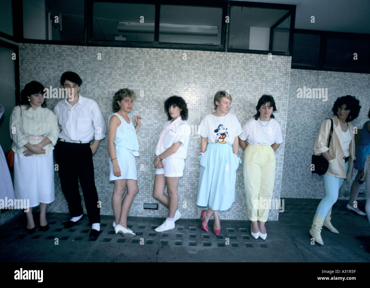 young women line up outside bbc tv centre before top of the pops 1985 ...