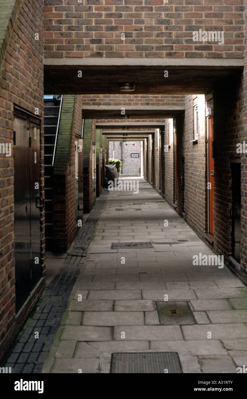 Outside corridor of a housing block Stock Photo - Alamy