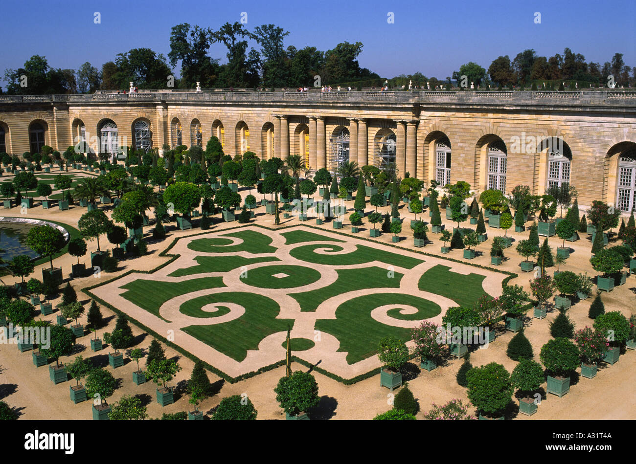 The Orangery and gardens at the Chateau of Versailles in France Stock ...