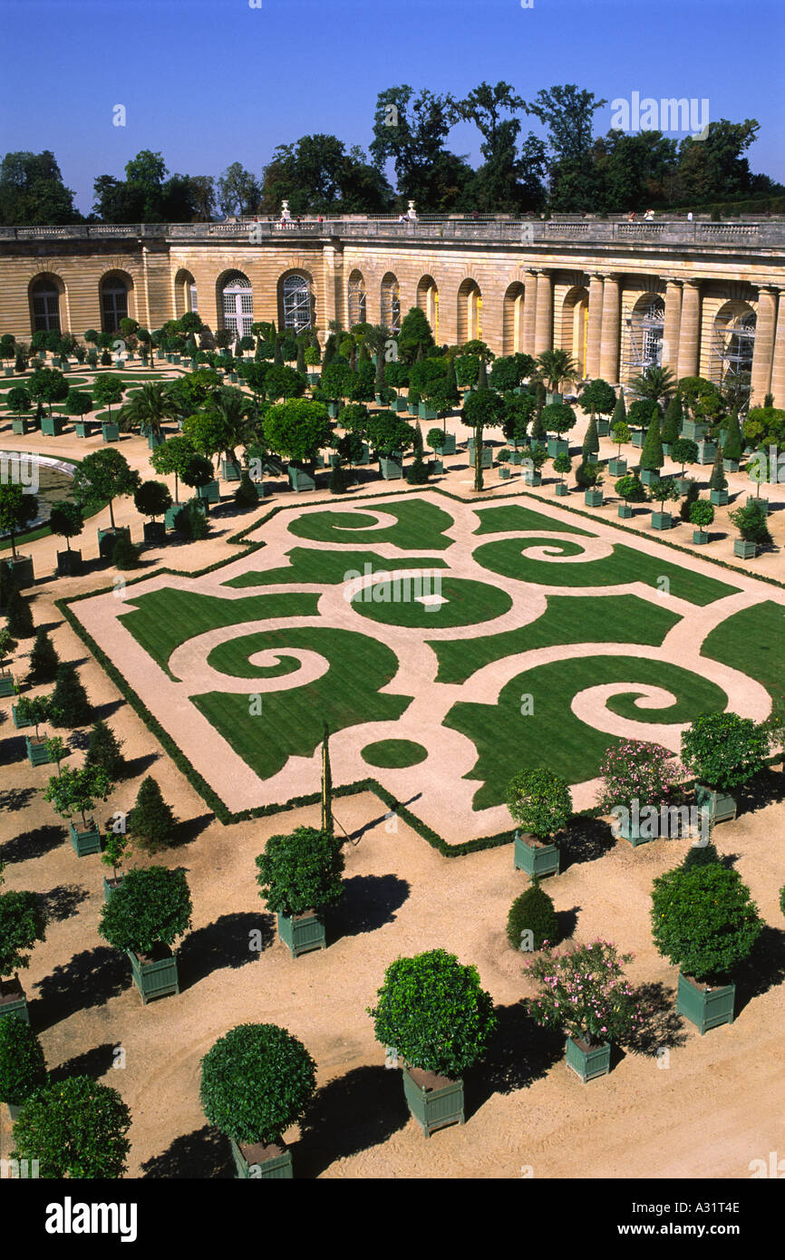 The Orangery and gardens at the Chateau of Versailles in France Stock ...