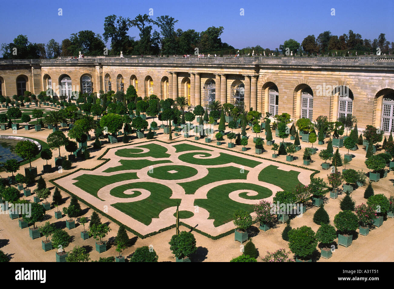 The Orangery and gardens at the Chateau of Versailles in France Stock ...