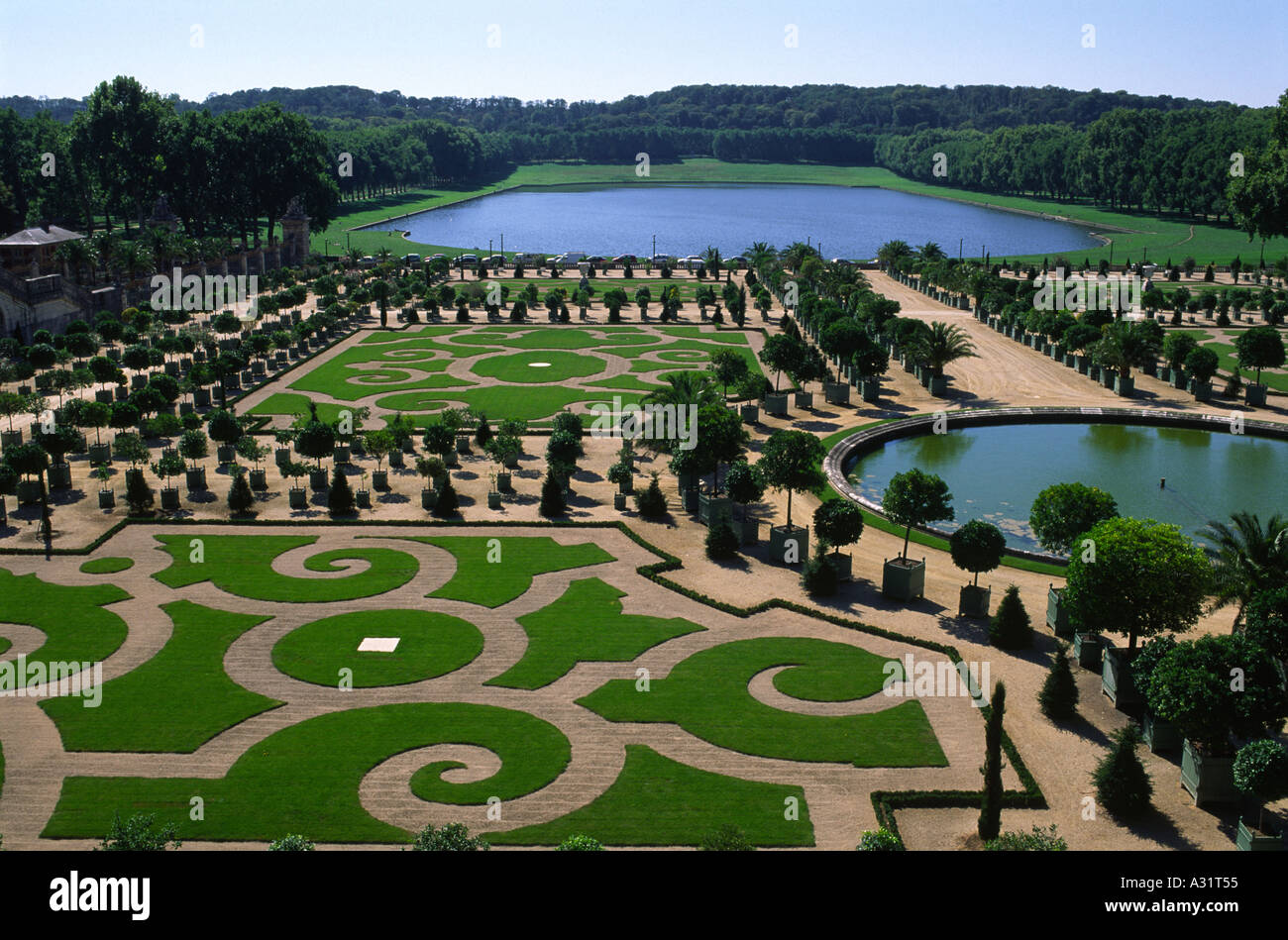 The Orangery and gardens at the Chateau of Versailles in France Stock ...