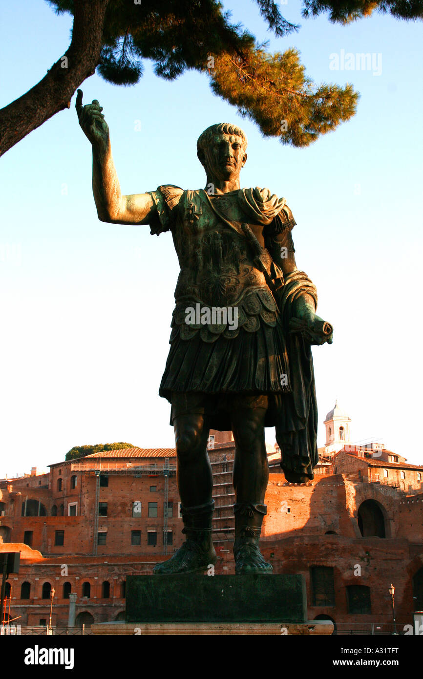 Statue of the Emperor Trajan standing on the Via dei Fori Imperiali in ...