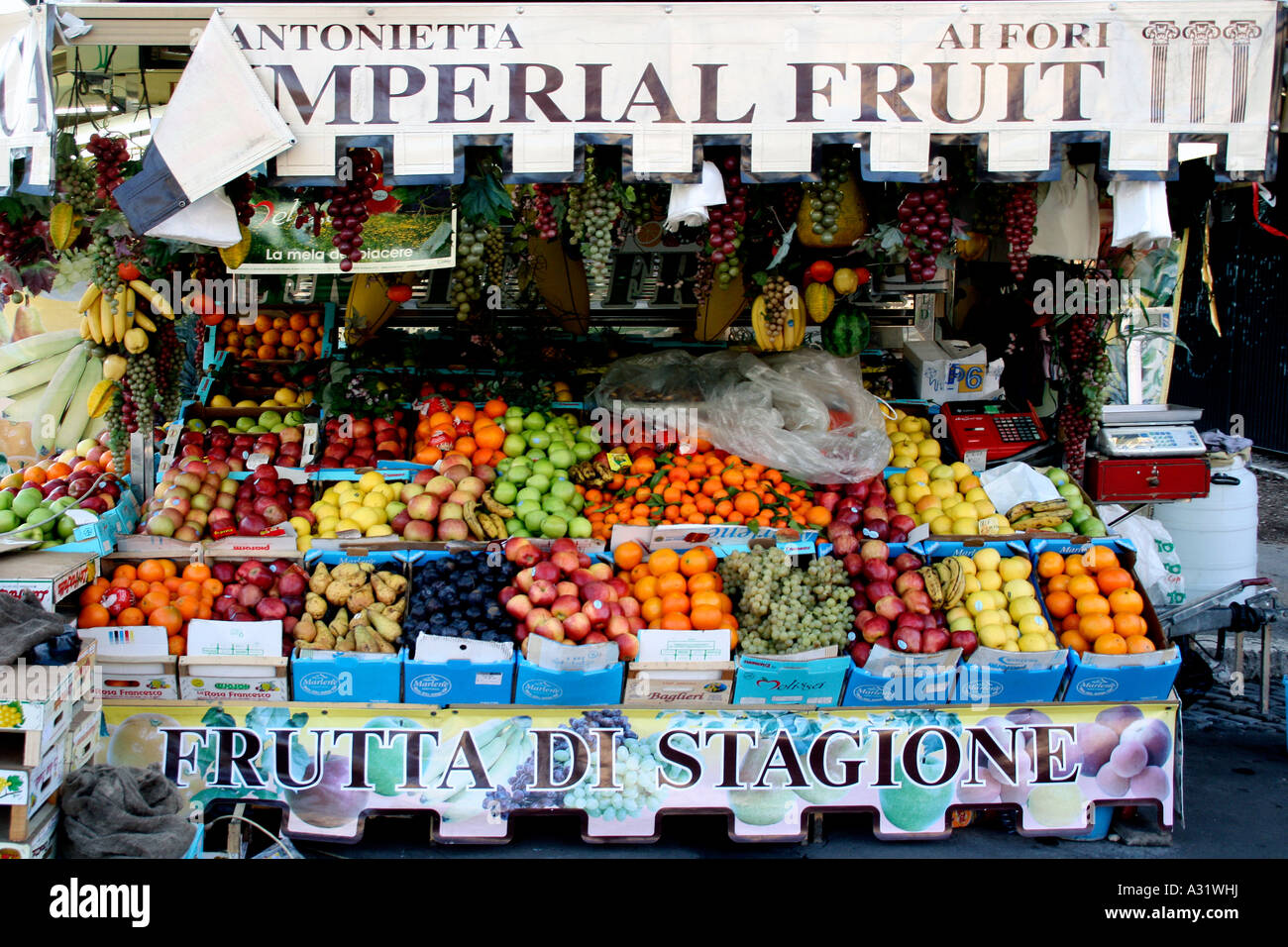 A fruit vendors stall parked near the Colosseum Rome Italy Stock Photo ...