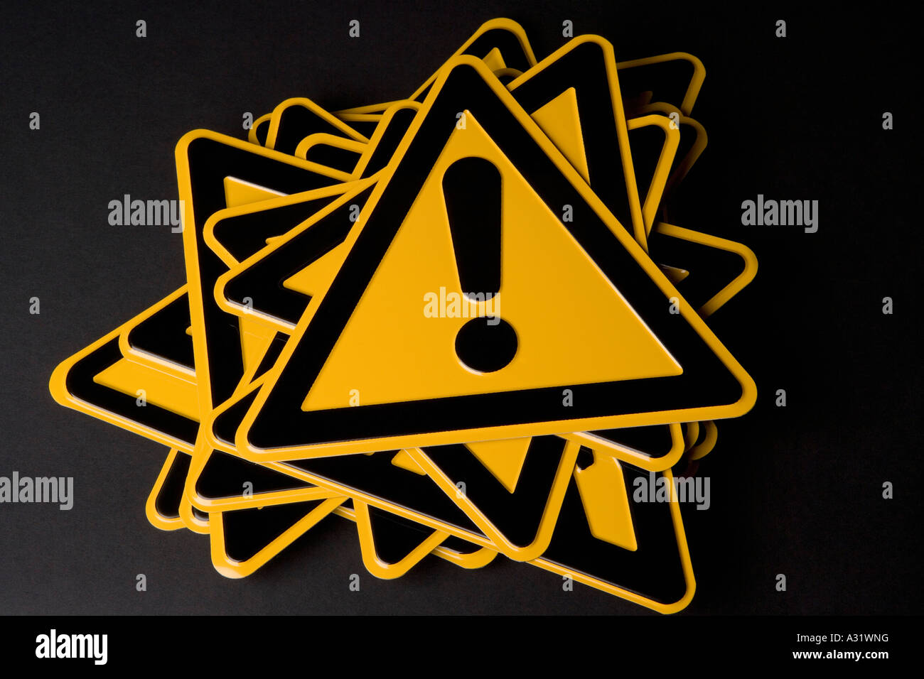 Hazard warning sign on top of stack Stock Photo - Alamy